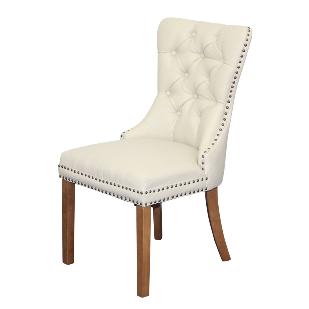 Elena Dining Chair D-003 Cream Pu/Spotted Gum Antique Studs And Ring P