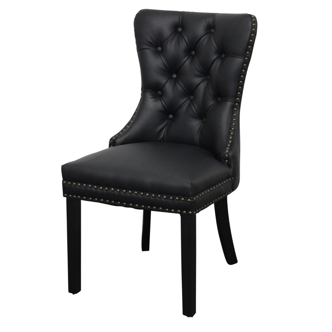 Elena Dining Chair #08 Black Pu Antique Studs And Ring Pull