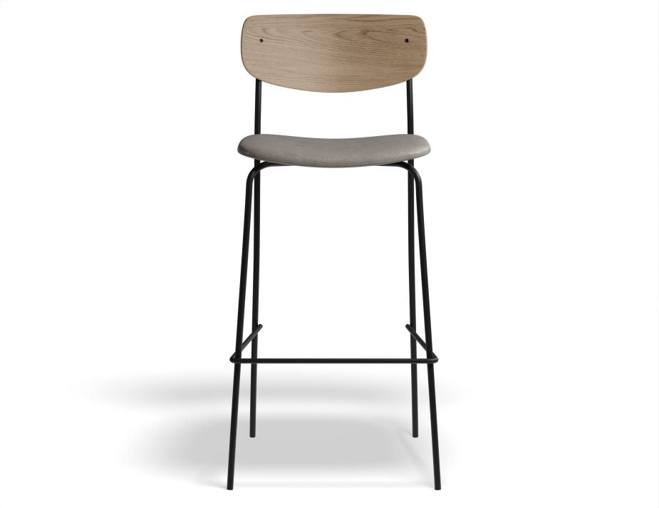 Rylie Stool - Padded Seat with Natural Backrest - 75cm Bar Height - Gr