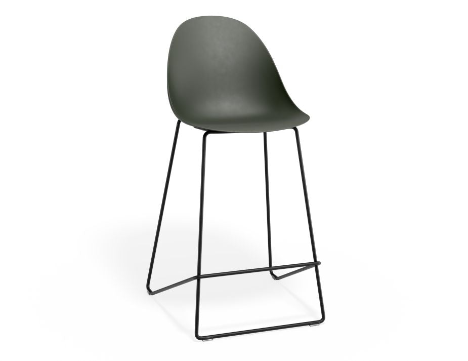Pebble Olive Green Stool Shell Seat - Counter Stool 65cm Seat - Black