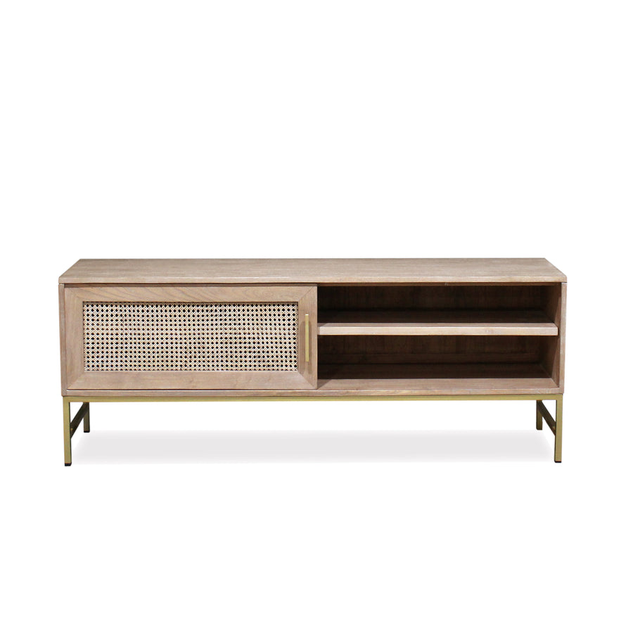 Hudson Furniture Mala Timber and Rattan TV Unit - Sliding Door | Shop Now